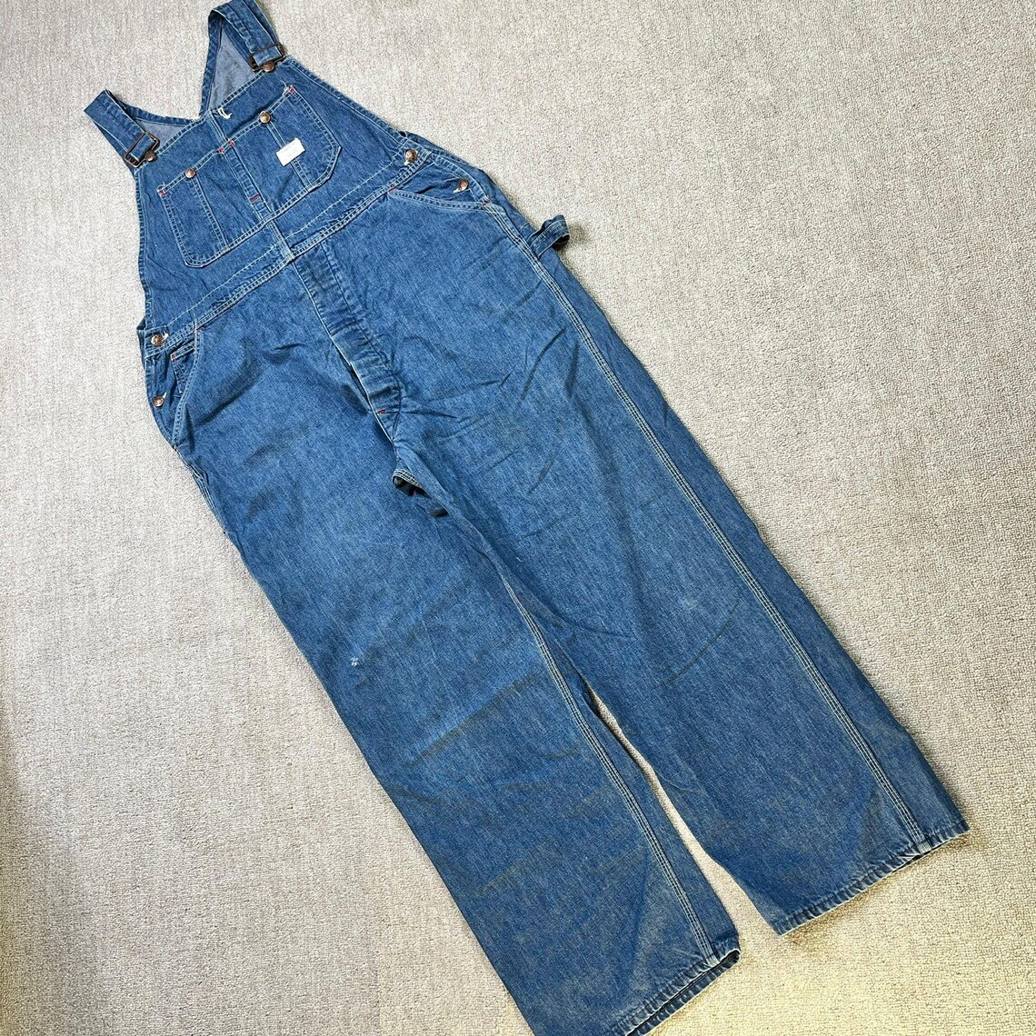 Big Mac Dungarees Overalls Carpenter Jeans Vintage Button Fly Mid Wash ...