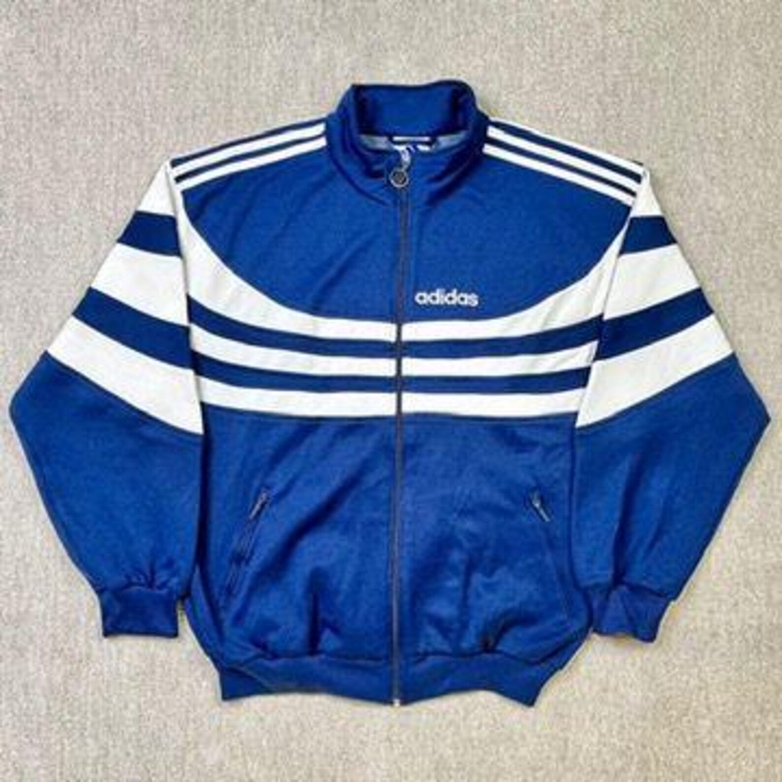 Adidas Tracksuit Top Track Jacket 90s Full Zip Vintage Spell Out Blue ...