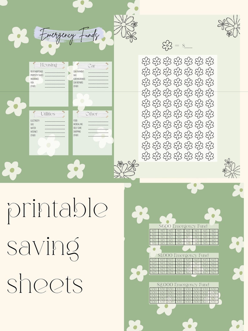 Budget Planner Printable, Saving Sheets, Cute Daisy Print, Sage Green ...