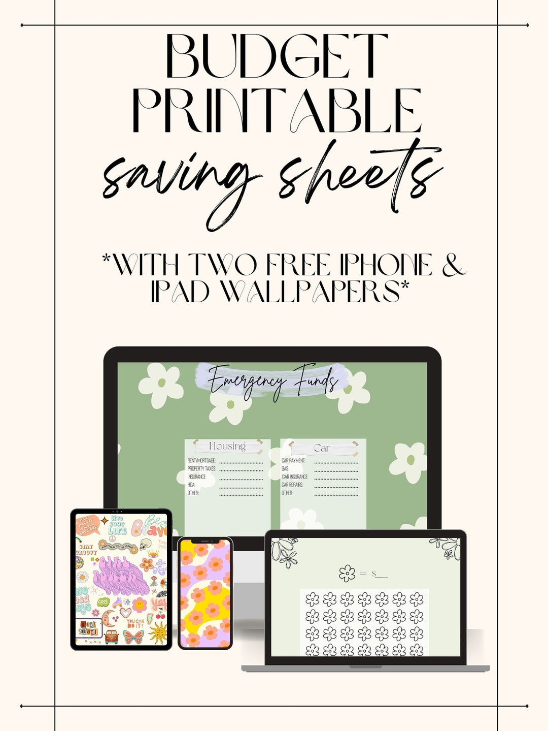 Budget Planner Printable, Saving Sheets, Cute Daisy Print, Sage Green ...