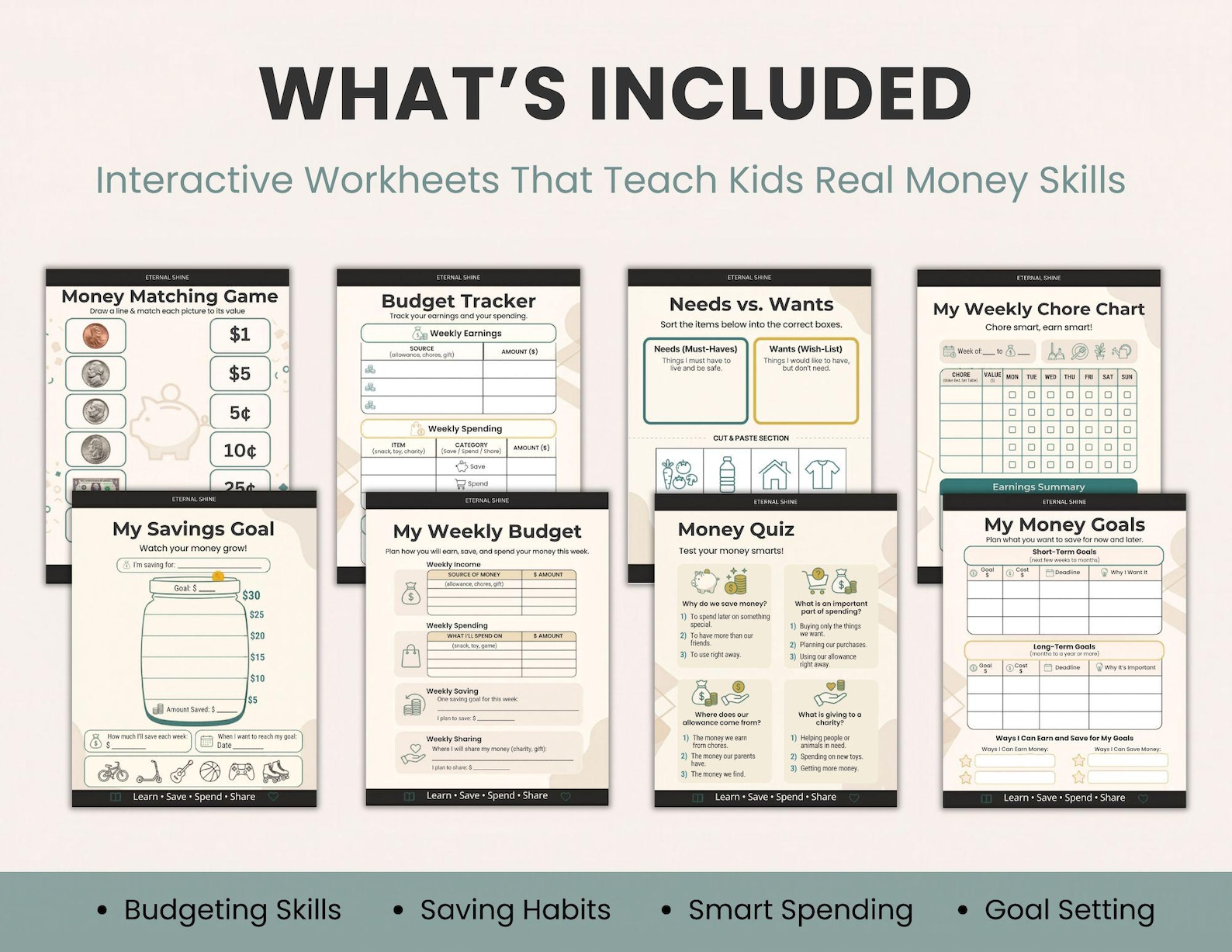 Kids Money Management Toolkit - Financial Literacy Printable: Budget ...