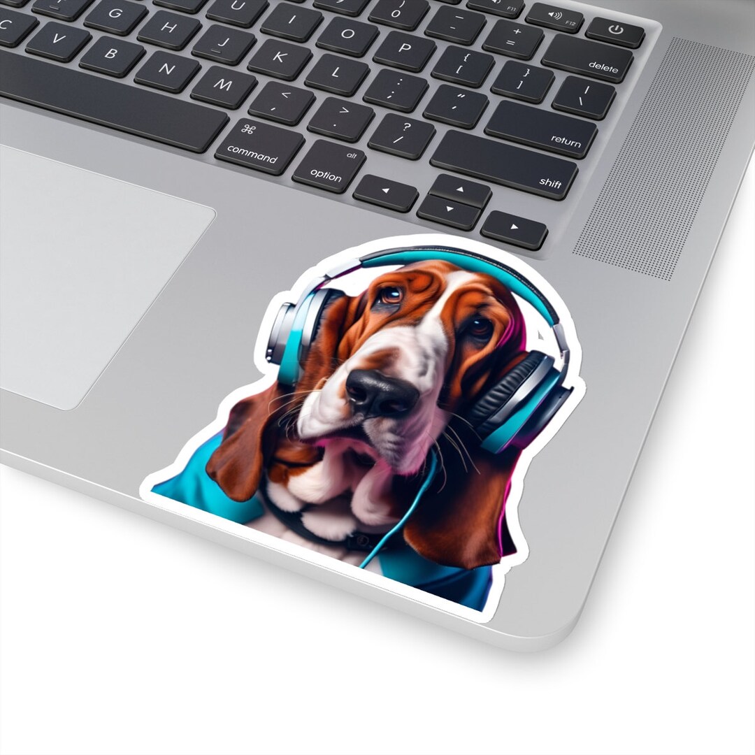 Basset Hound Headphones Sticker, Adorable Canine Vibes On-the-go!, Cute ...