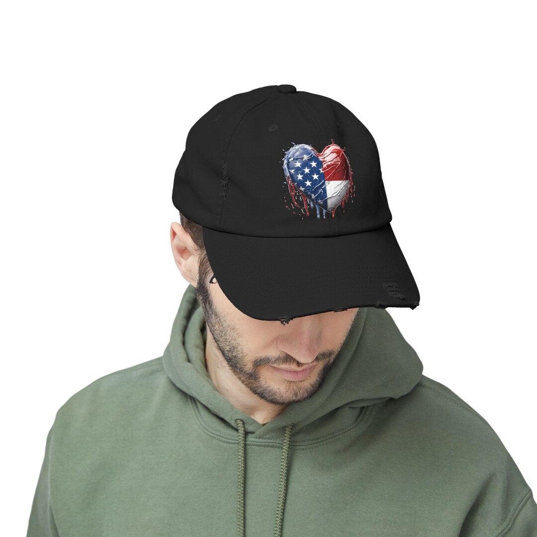Patriotic Bleeding Heart American Flag Distressed Hat, Americans Bleed ...