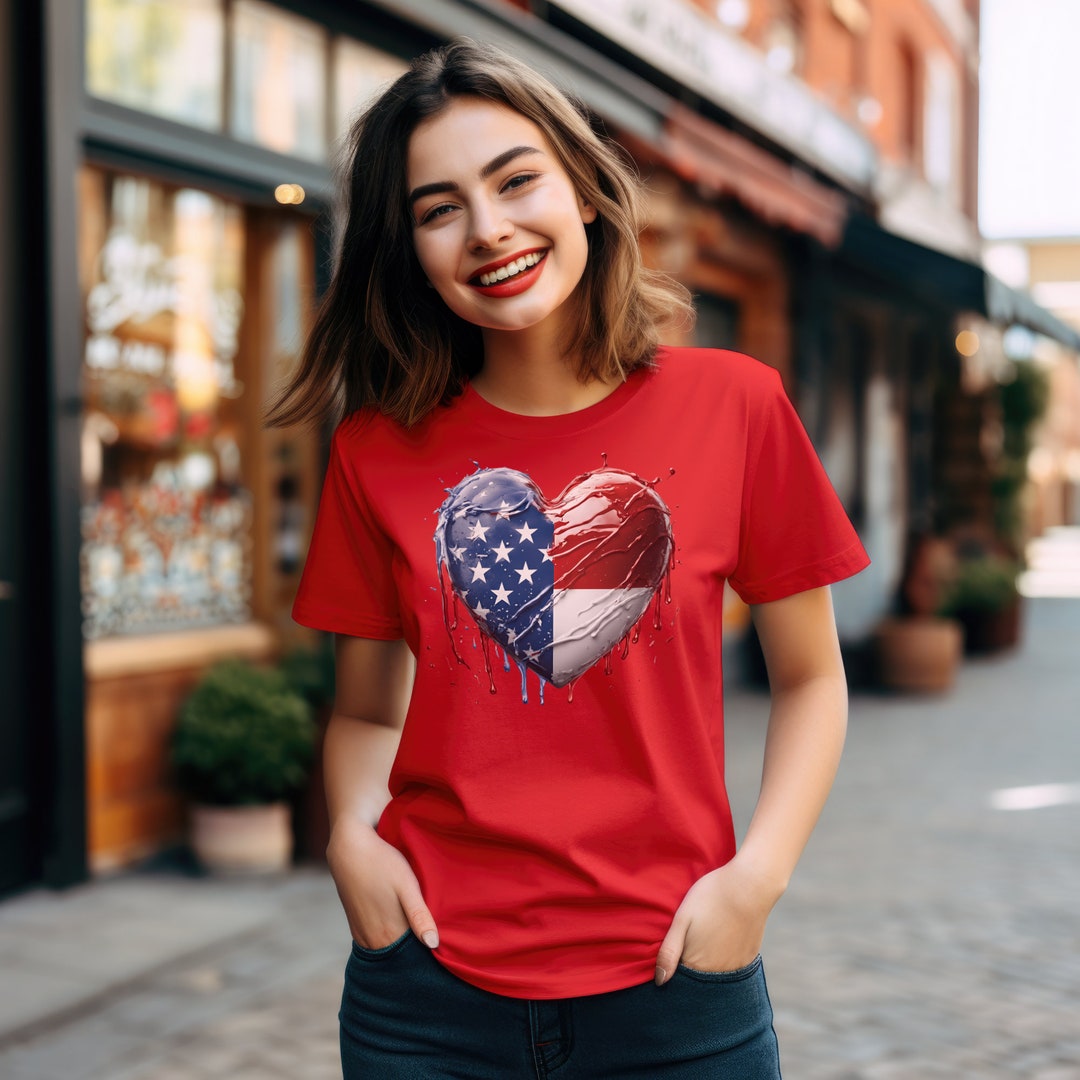 Patriotic Bleeding Heart American Flag T-shirt Americans Bleed Red ...
