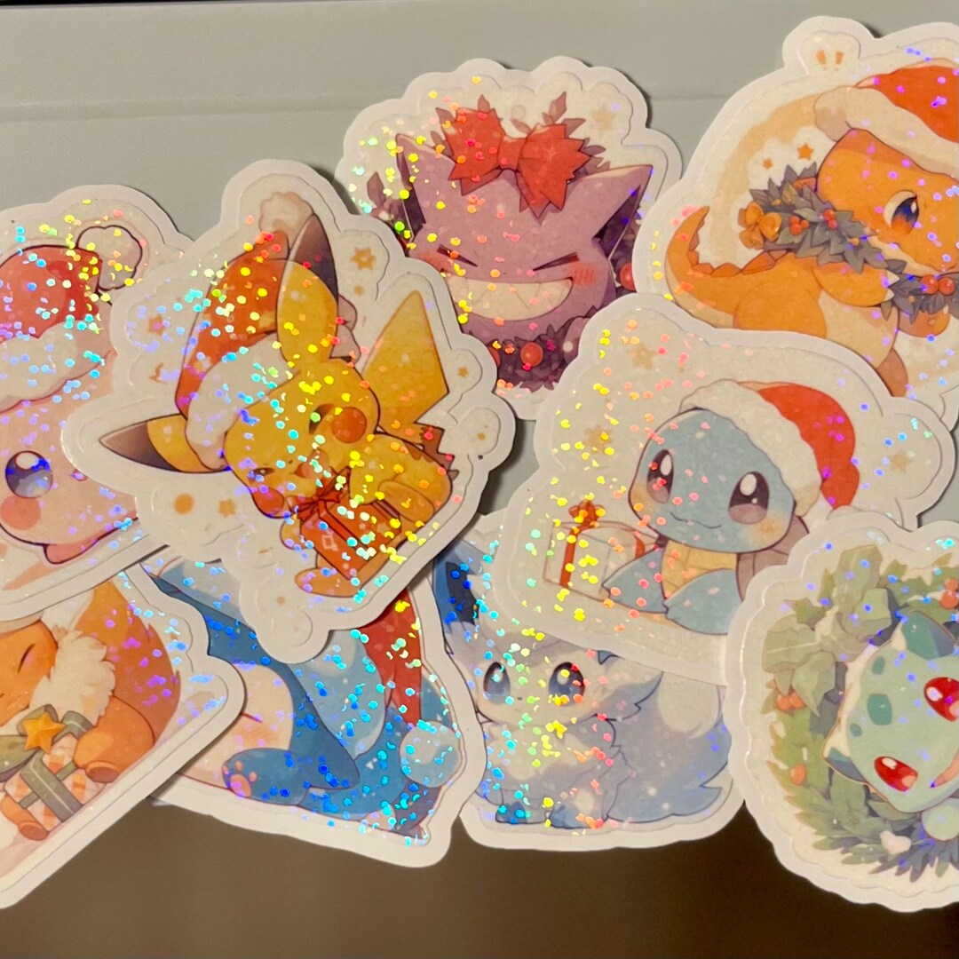 Cute Pokemon Christmas Sticker Bundle of 9, Waterproof, Holographic ...
