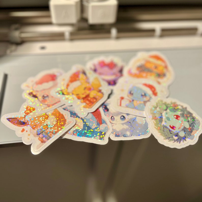 Cute Pokemon Christmas Sticker Bundle of 9, Waterproof, Holographic ...