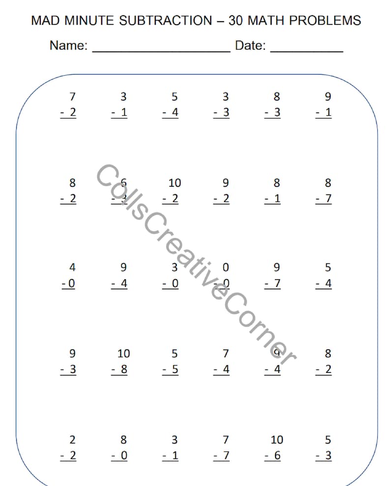 Mad Minute Addition and Subtraction Speed Math Tests - Etsy