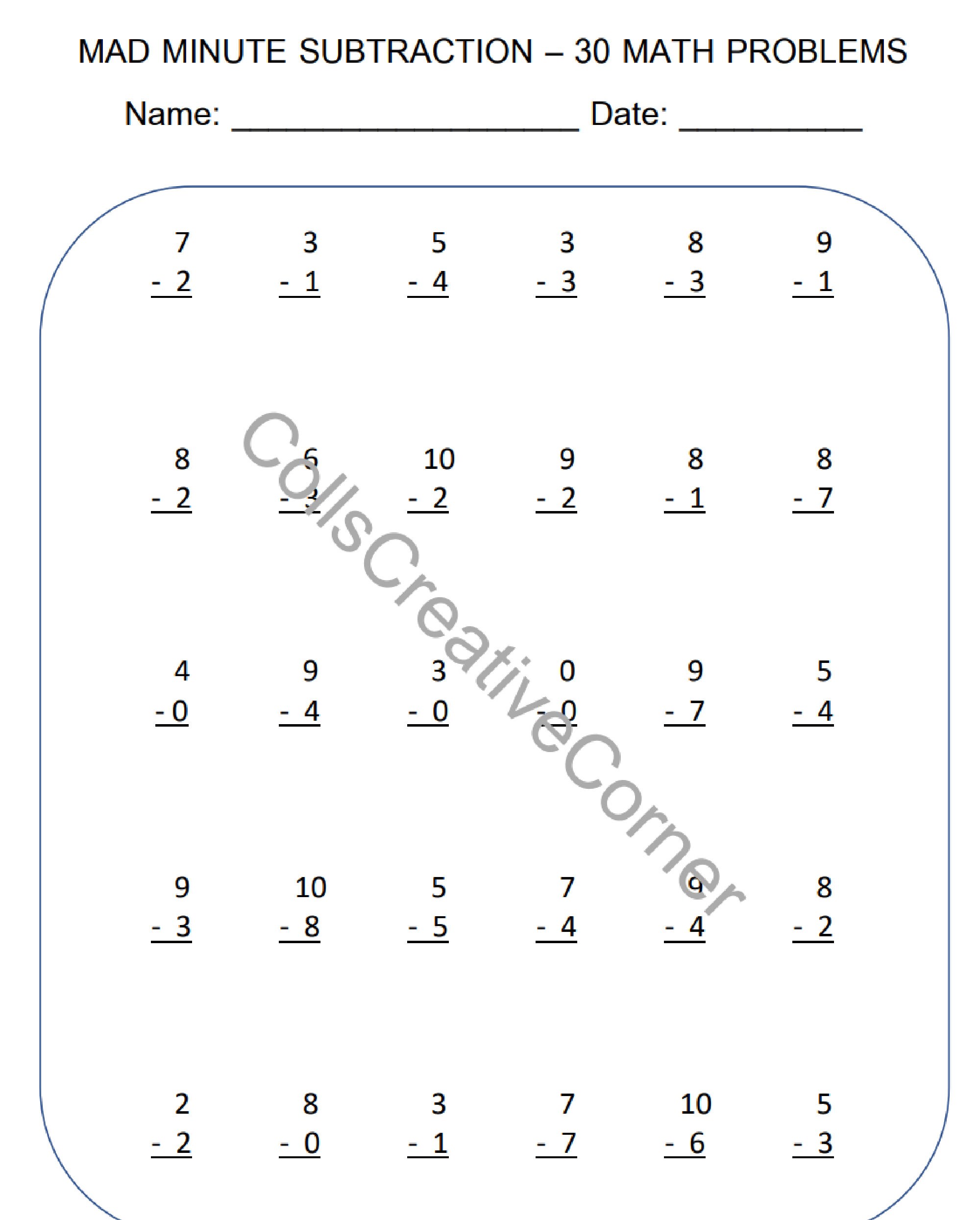 Mad Minute Addition and Subtraction Speed Math Tests Elementary ...