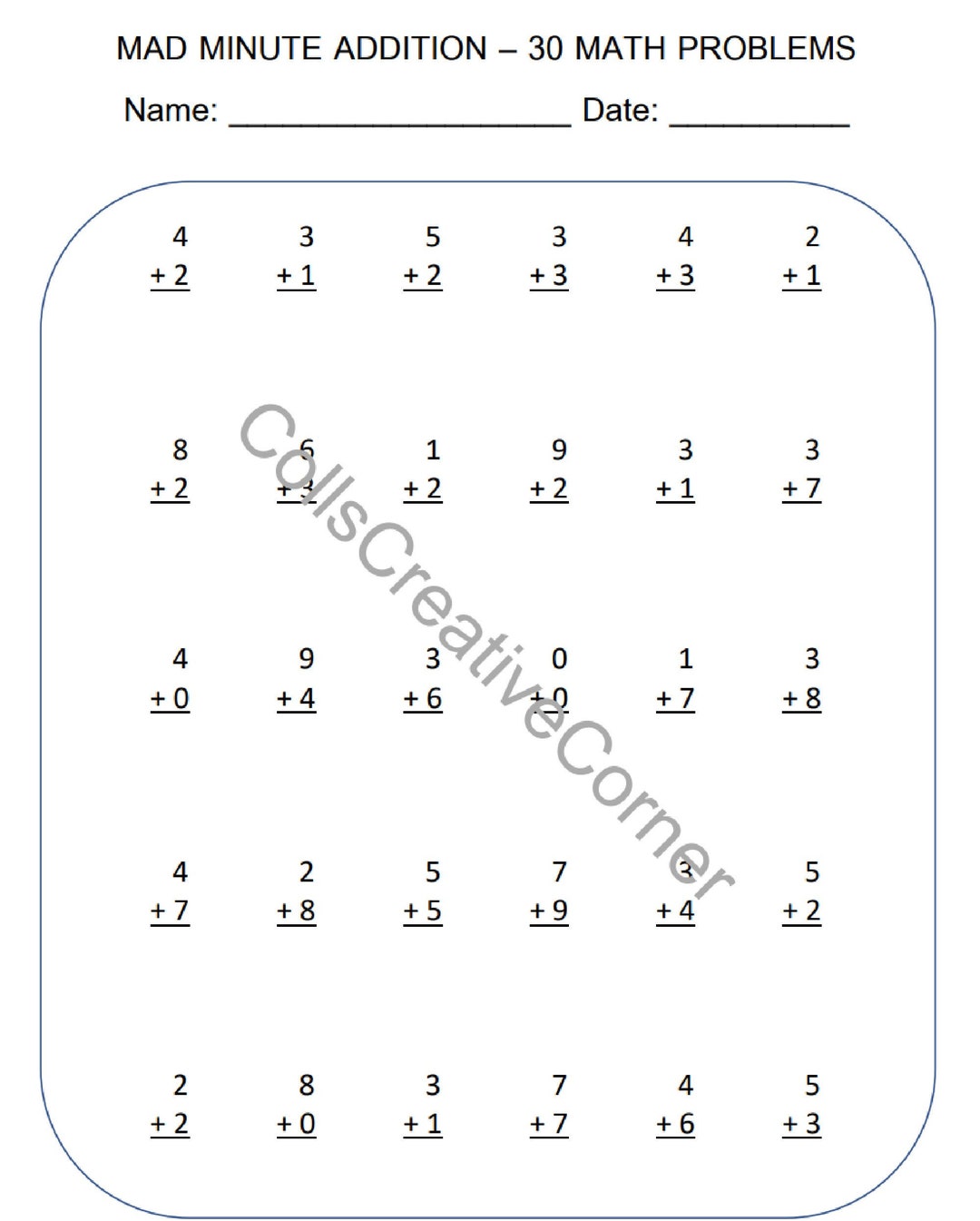 Mad Minute Addition and Subtraction Speed Math Tests Elementary ...