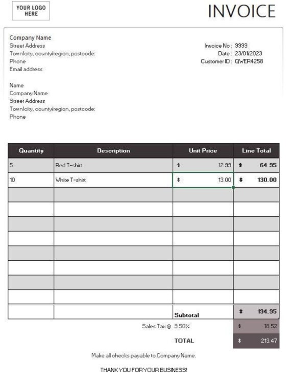 Service Invoice Template Excel