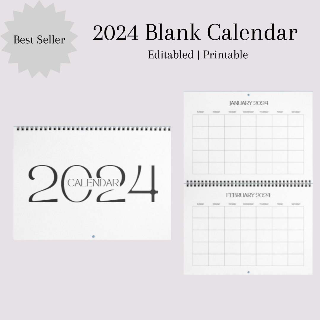 2024 Blank Monthly Calendar Printable Minimalist Simple - Etsy
