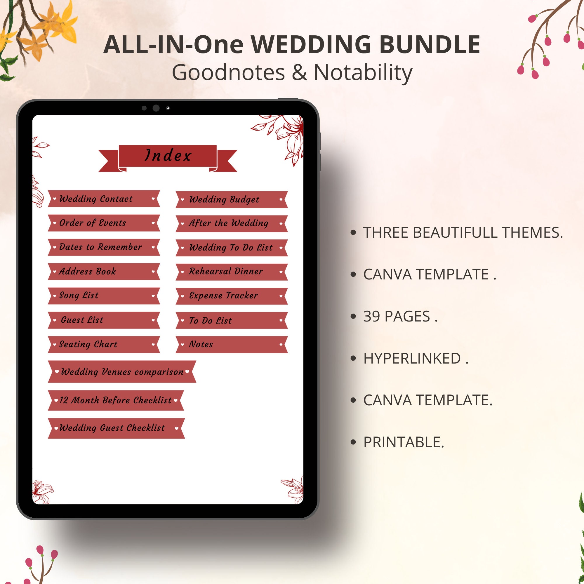 GOODNOTES Wedding Planner, Digital Wedding Template , Checklist ...