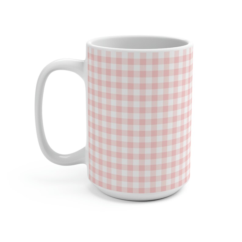 Pink Gingham Mug, Check Pattern, Country Kitchen, Coffee Mug or Mug Set ...