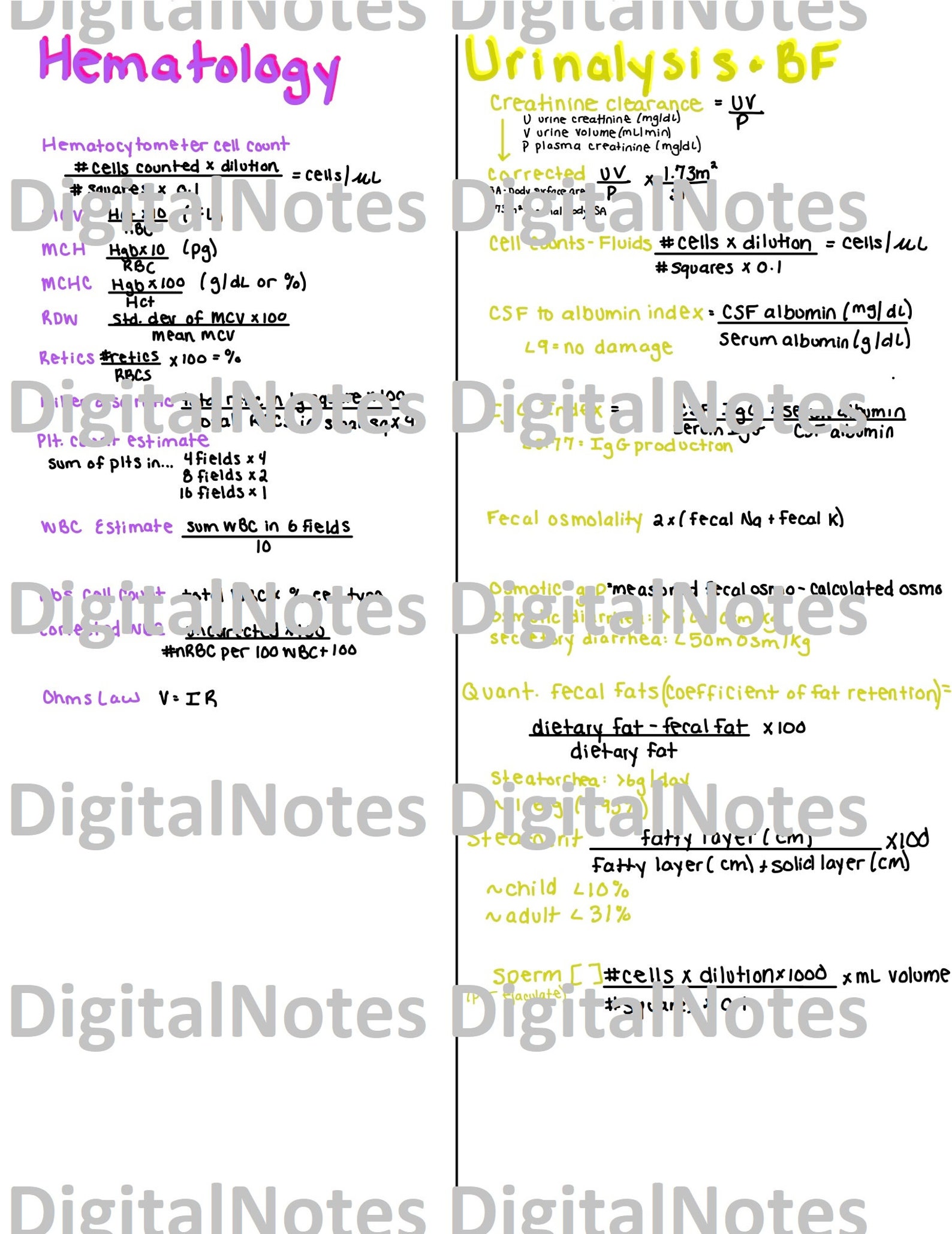 Medical Laboratory Science Calculations Digital Notes - Etsy