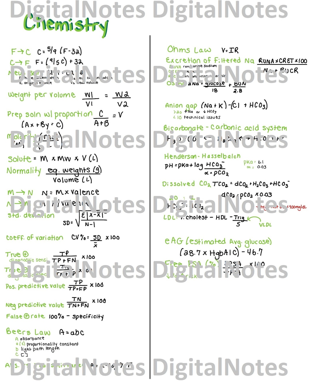 Medical Laboratory Science Calculations Digital Notes - Etsy