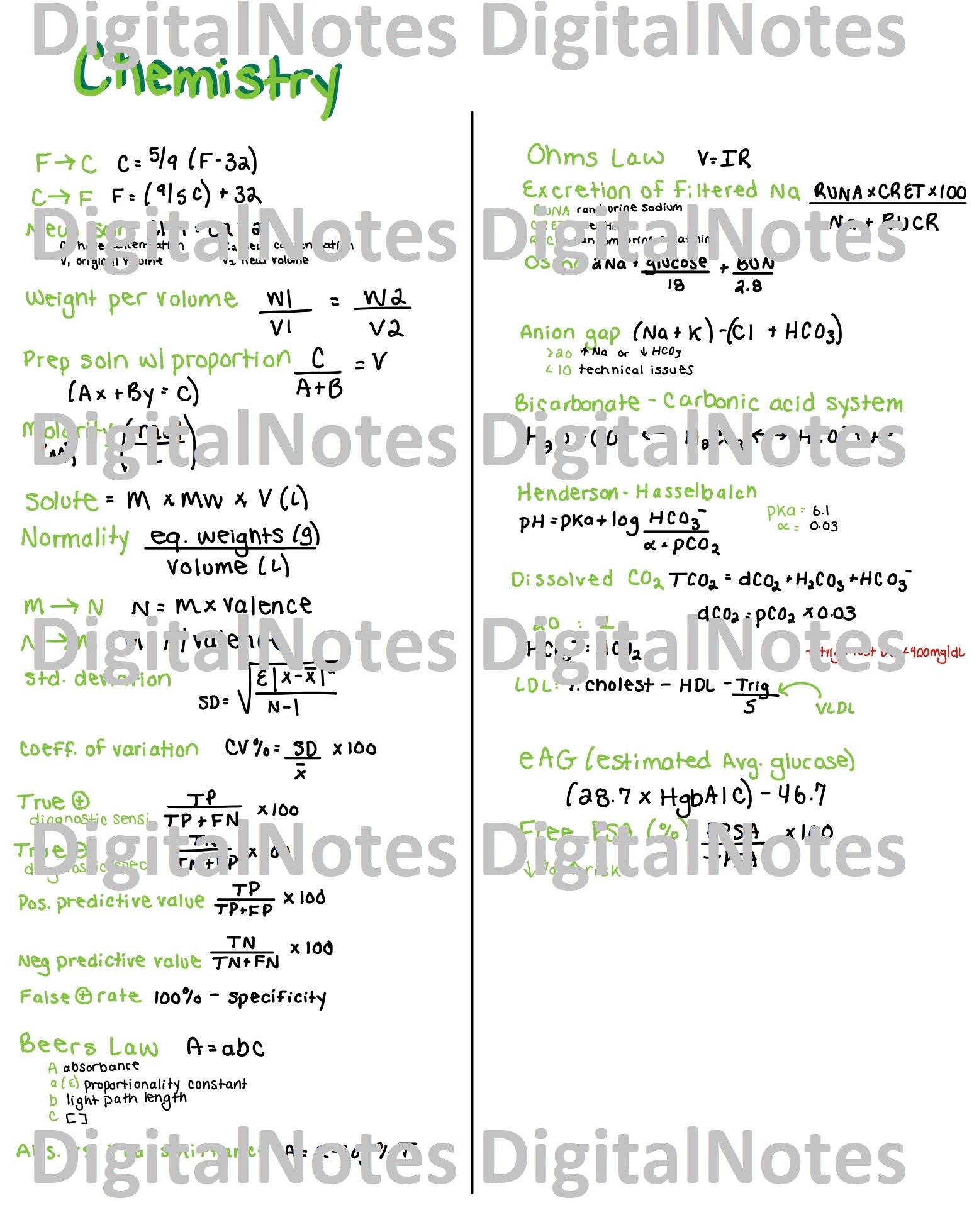 Medical Laboratory Science Calculations Digital Notes - Etsy