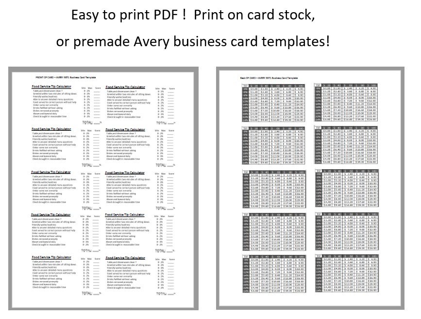 Printable-handy Restaurant Tip Guide & Calculator Card - Etsy