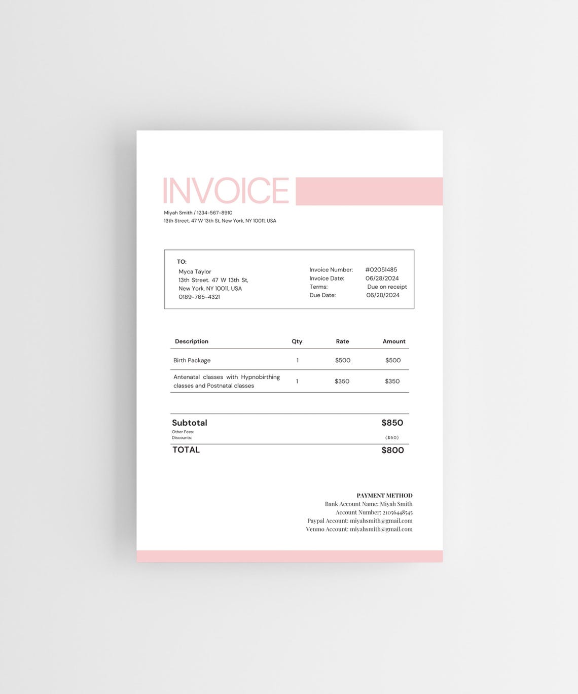 Doula Invoice Template, Canva Doula Template, Birth Doula Invoice ...