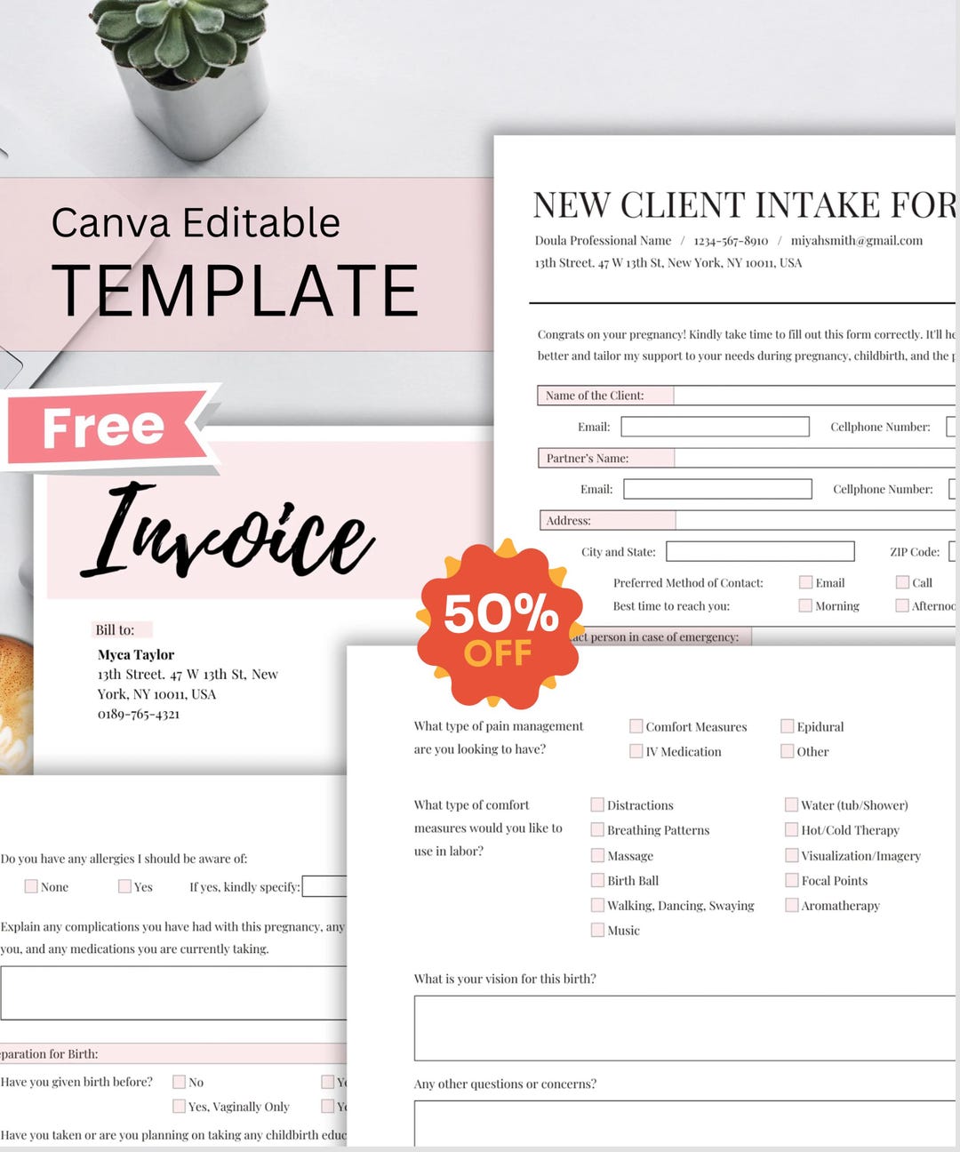 Client Intake Form Templates, Client Form Template, Doula Handouts ...
