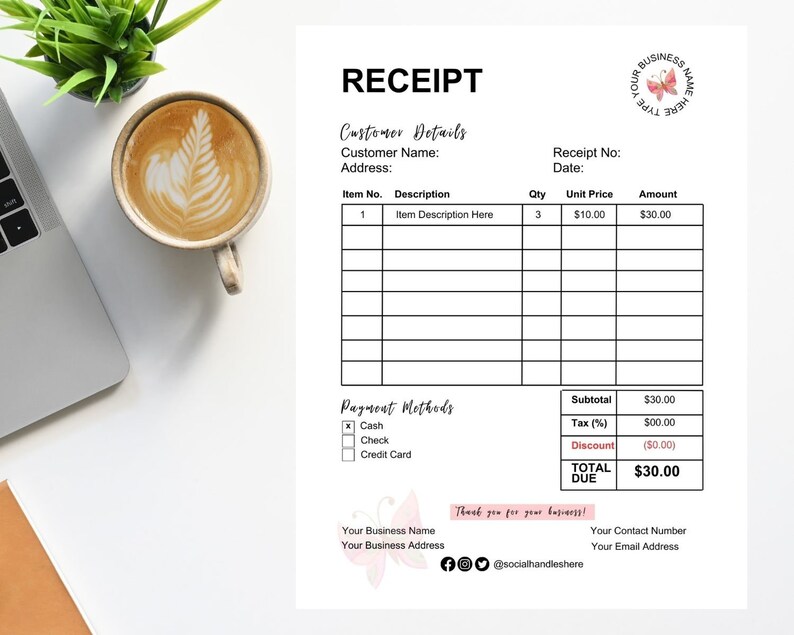 Small Business Receipt Template, Printable Receipt Template, Printable ...