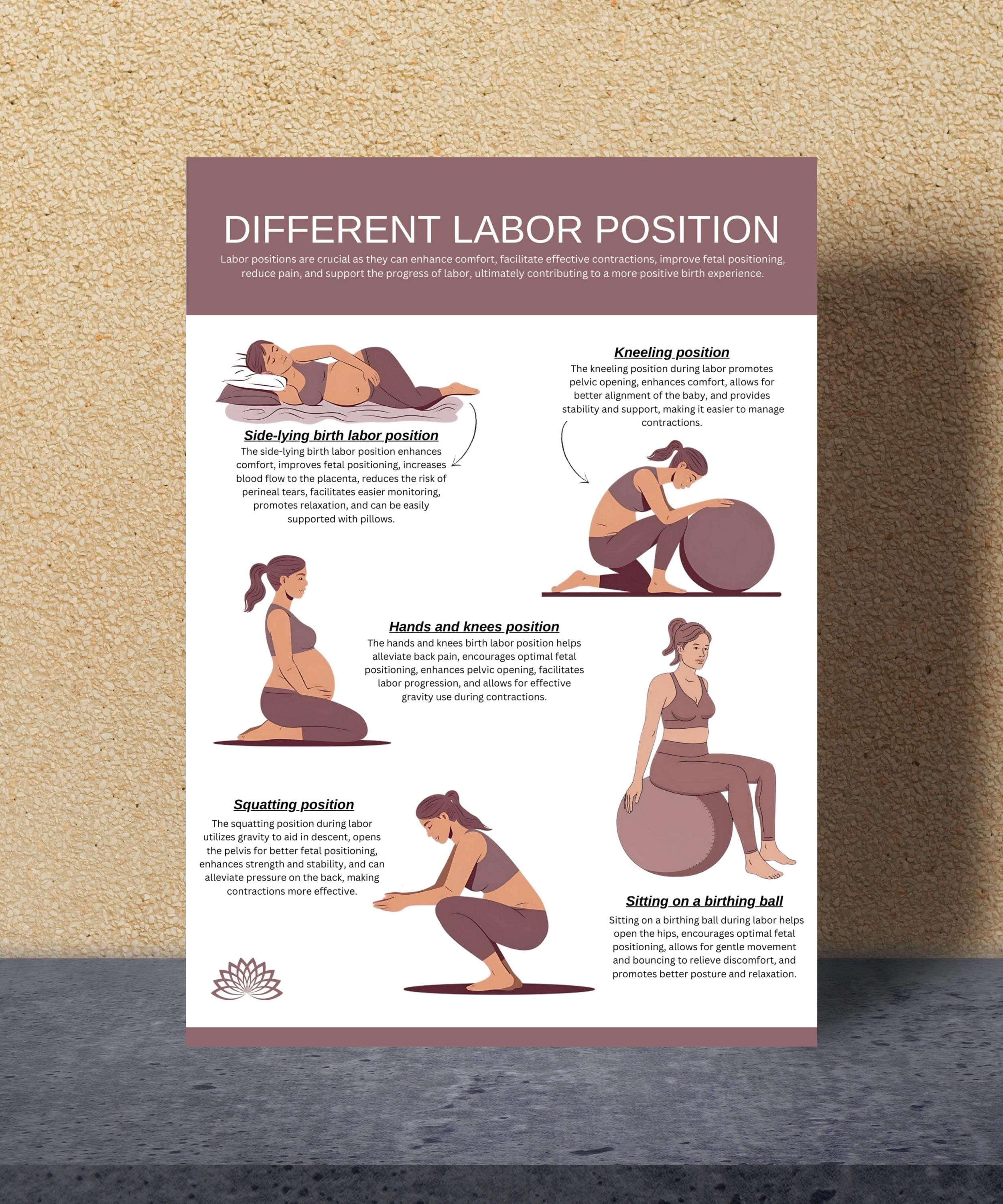 Labor Positions Handout, Birth Labor Positions, Labor and Delivery ...