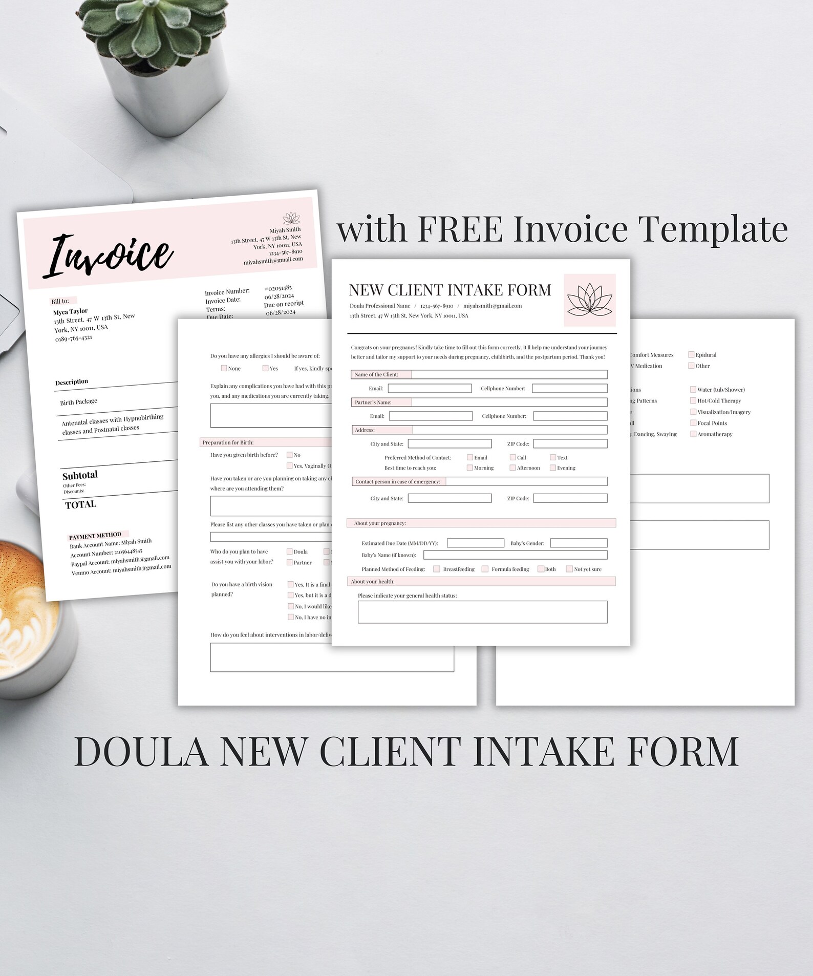 New Client Form, Doula Client Intake Form With Free Invoice, Doula ...
