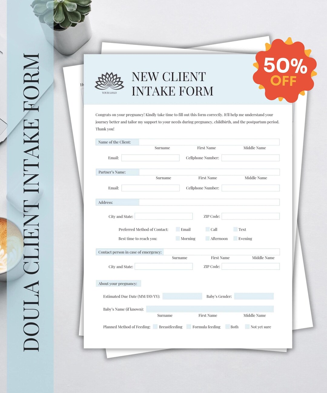 Client Intake Form Templates, New Client Intake Form, Doula Handouts ...