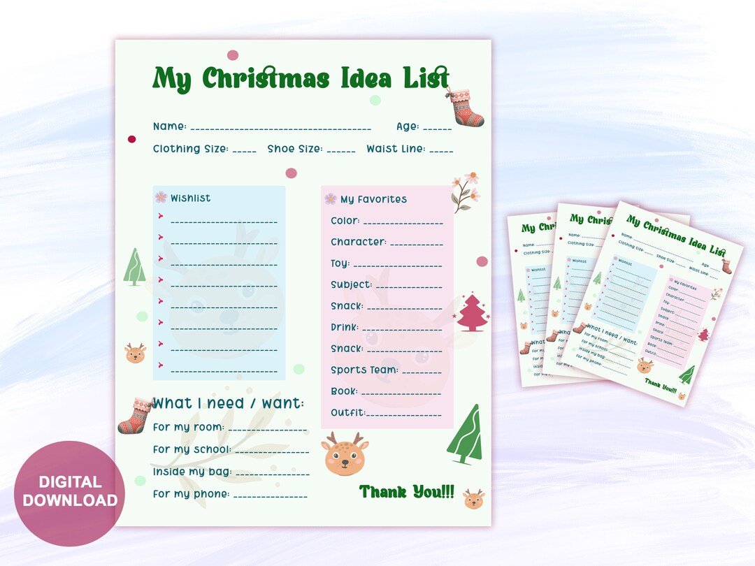 Kids Christmas Wish List Printable Gift Wish List Kids - Etsy