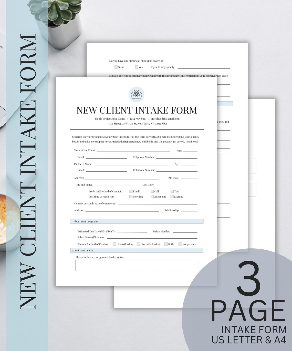 Client Intake Form Templates, New Client Intake Form, Doula Handouts ...