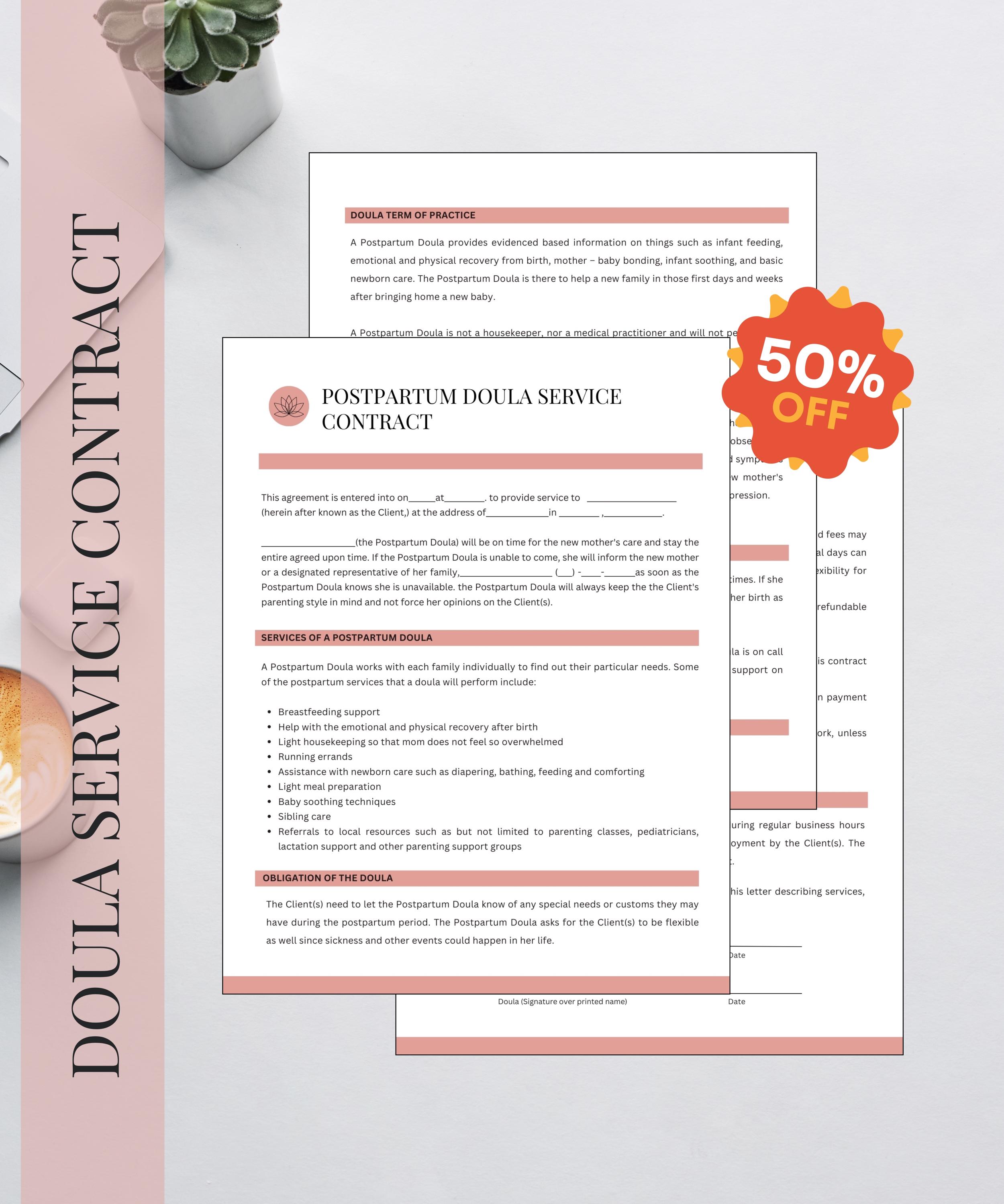 Postpartum Doula Contract, Doula Template, Doula Form, Doula Handout, Service Agreement Template ...