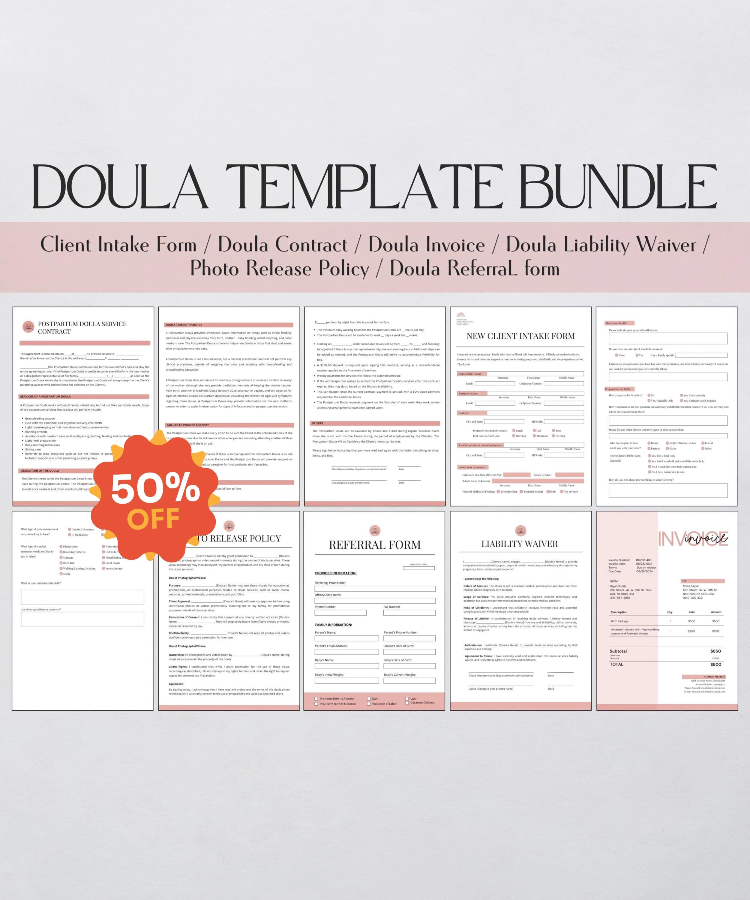 Doula Bundle Template, Doula Intake Form Package, Doula Forms, Doula ...