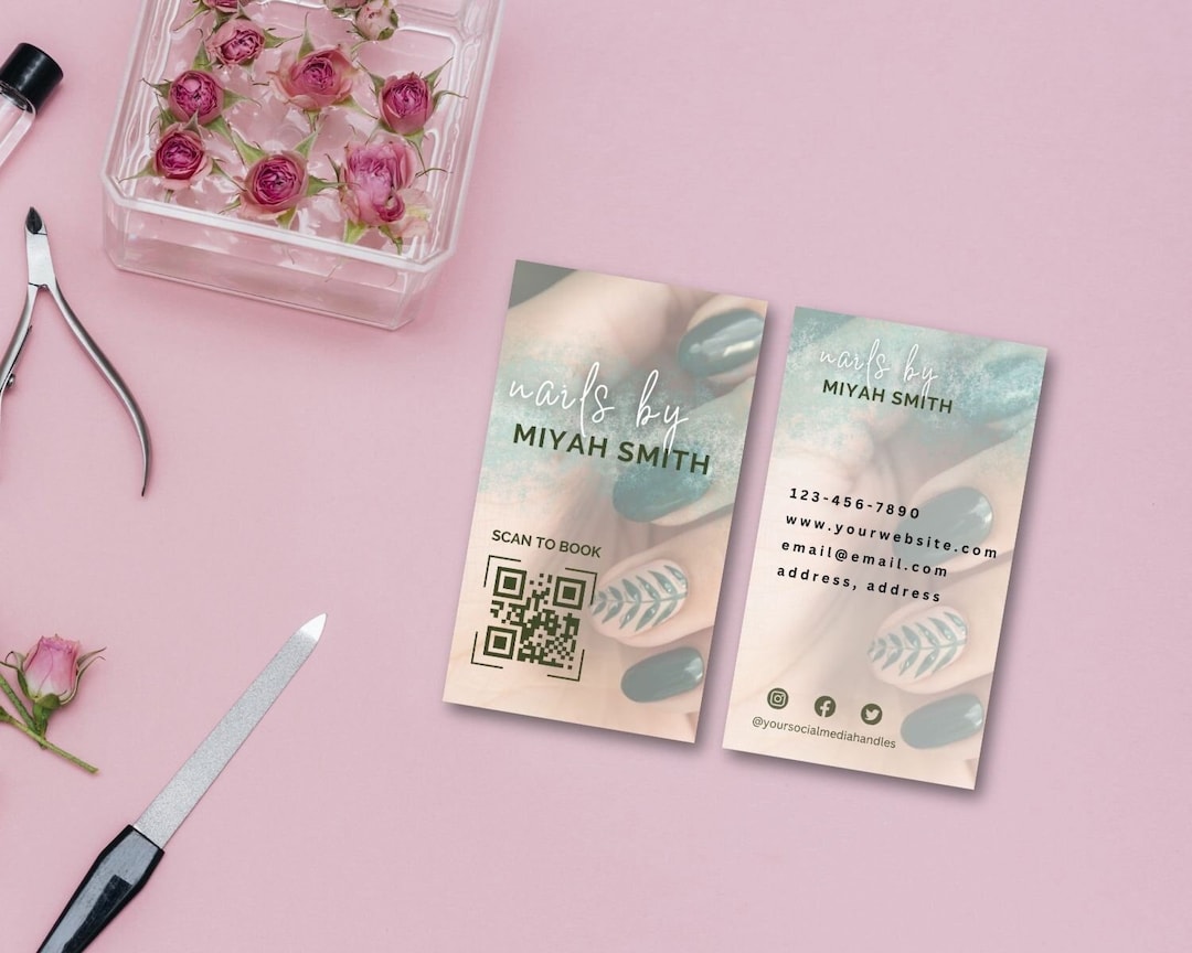 Editable Nail Tech Business Card Template, Nails Calling Card With QR ...
