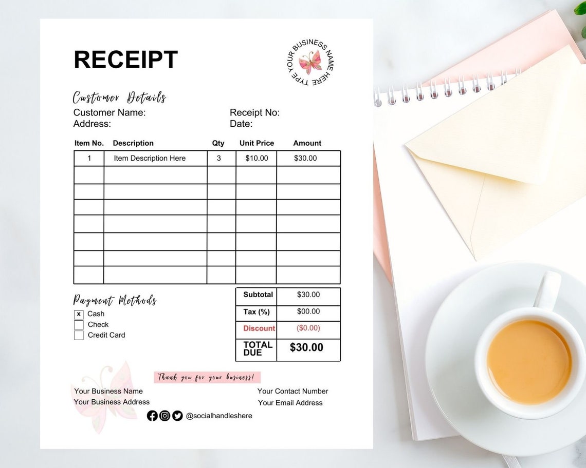 Small Business Receipt Template, Printable Receipt Template, Printable ...