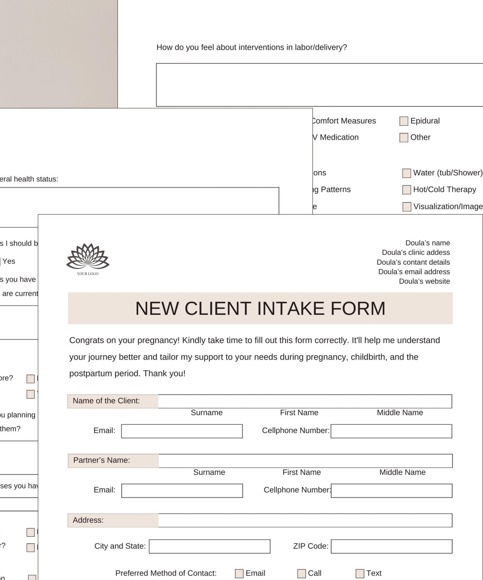 Doula Client Intake Form, New Client Form, New Client Files, Doula ...