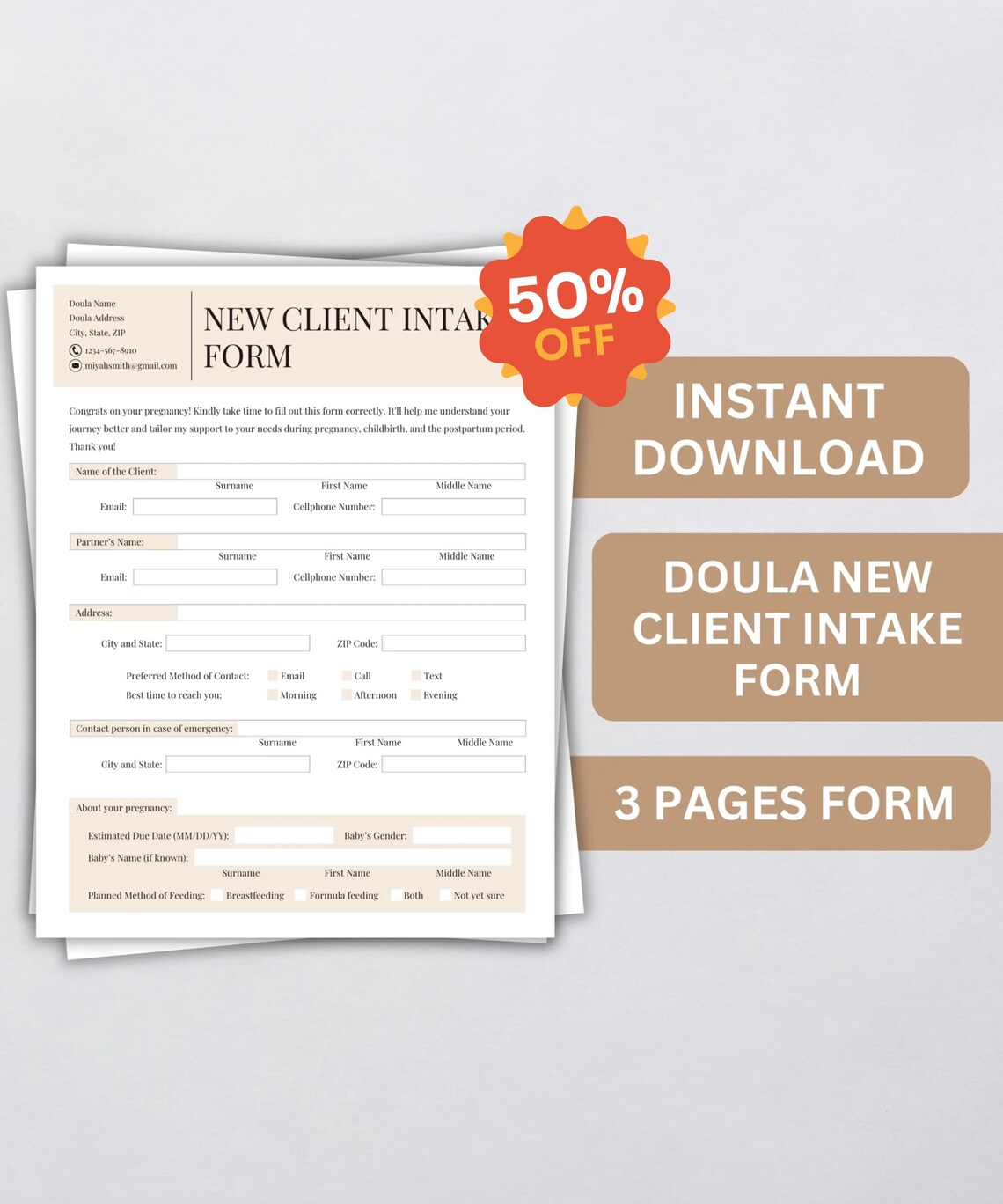 New Client Intake Form, Doula Intake Form, Business Documents, Business ...