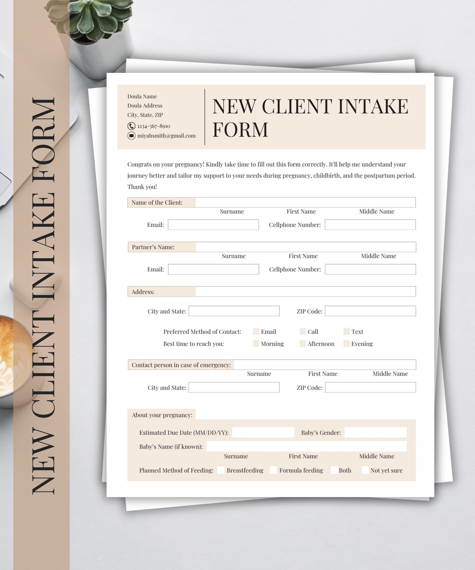 New Client Intake Form, Doula Intake Form, Business Documents, Business ...
