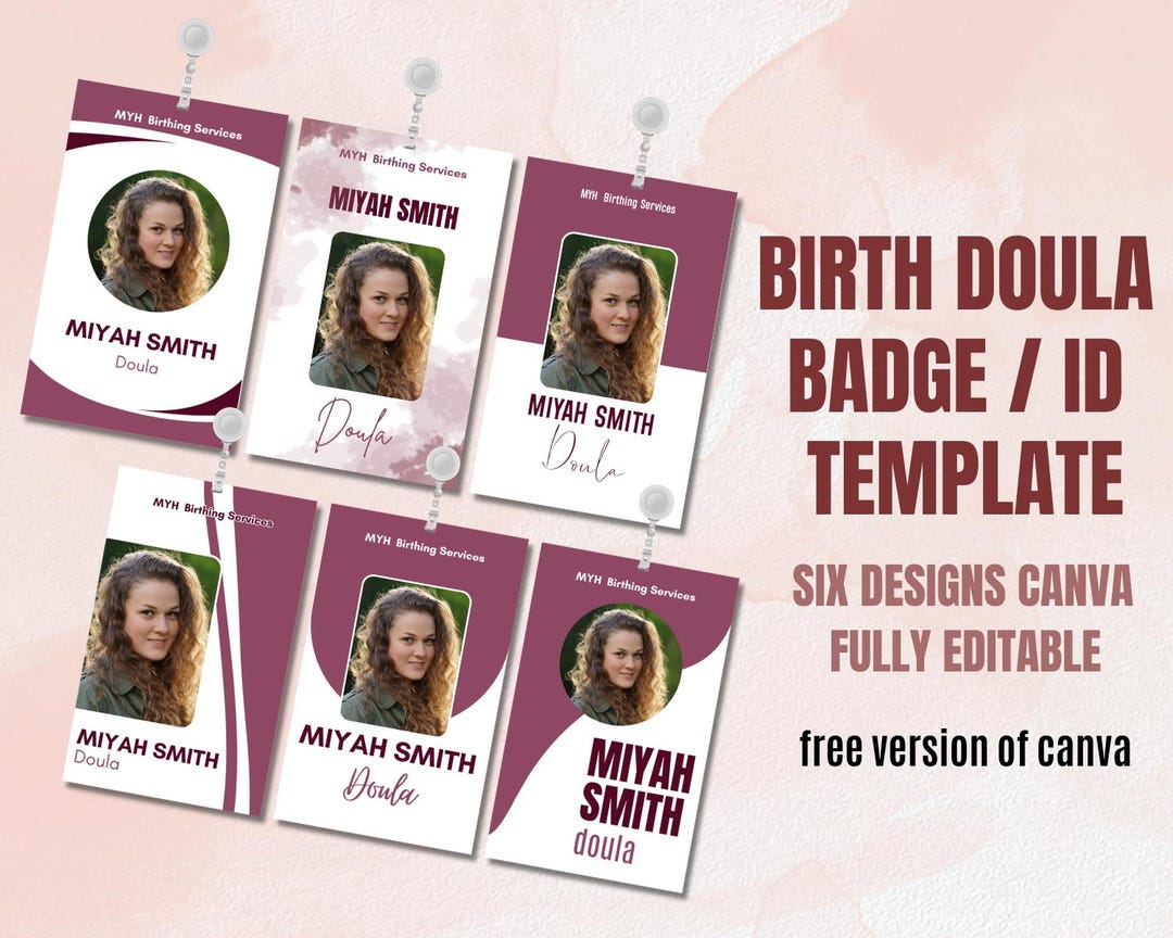 Minimalist Doula ID, Maroon ID Template, Plain Badges for Birth Worker ...