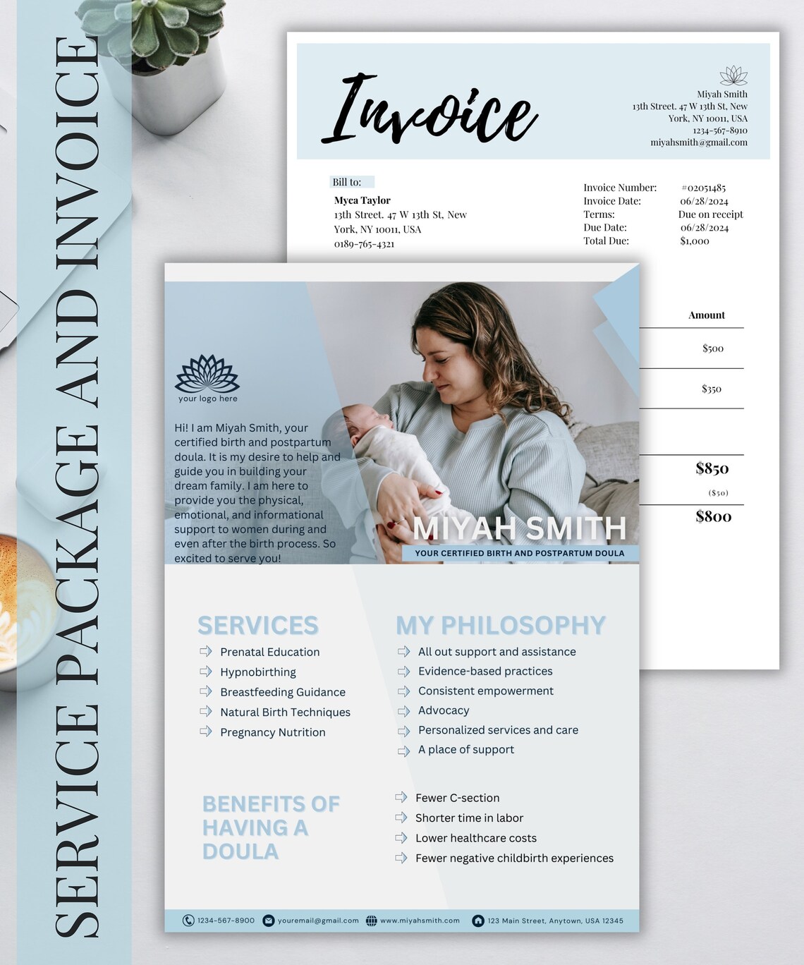 Client Intake Form, Invoice Form, Price List Template, Doula Contract ...
