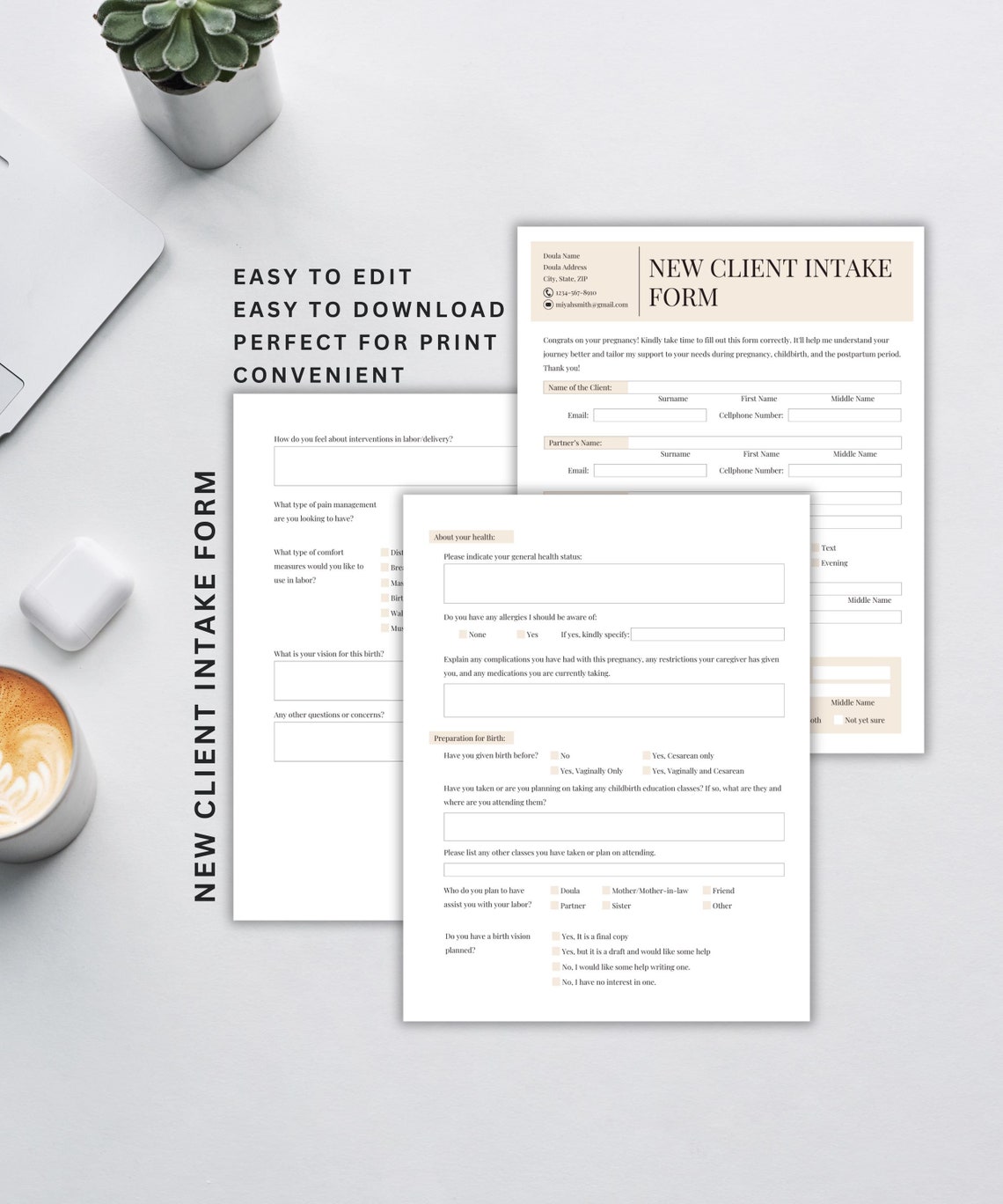 New Client Intake Form, Doula Intake Form, Business Documents, Business ...
