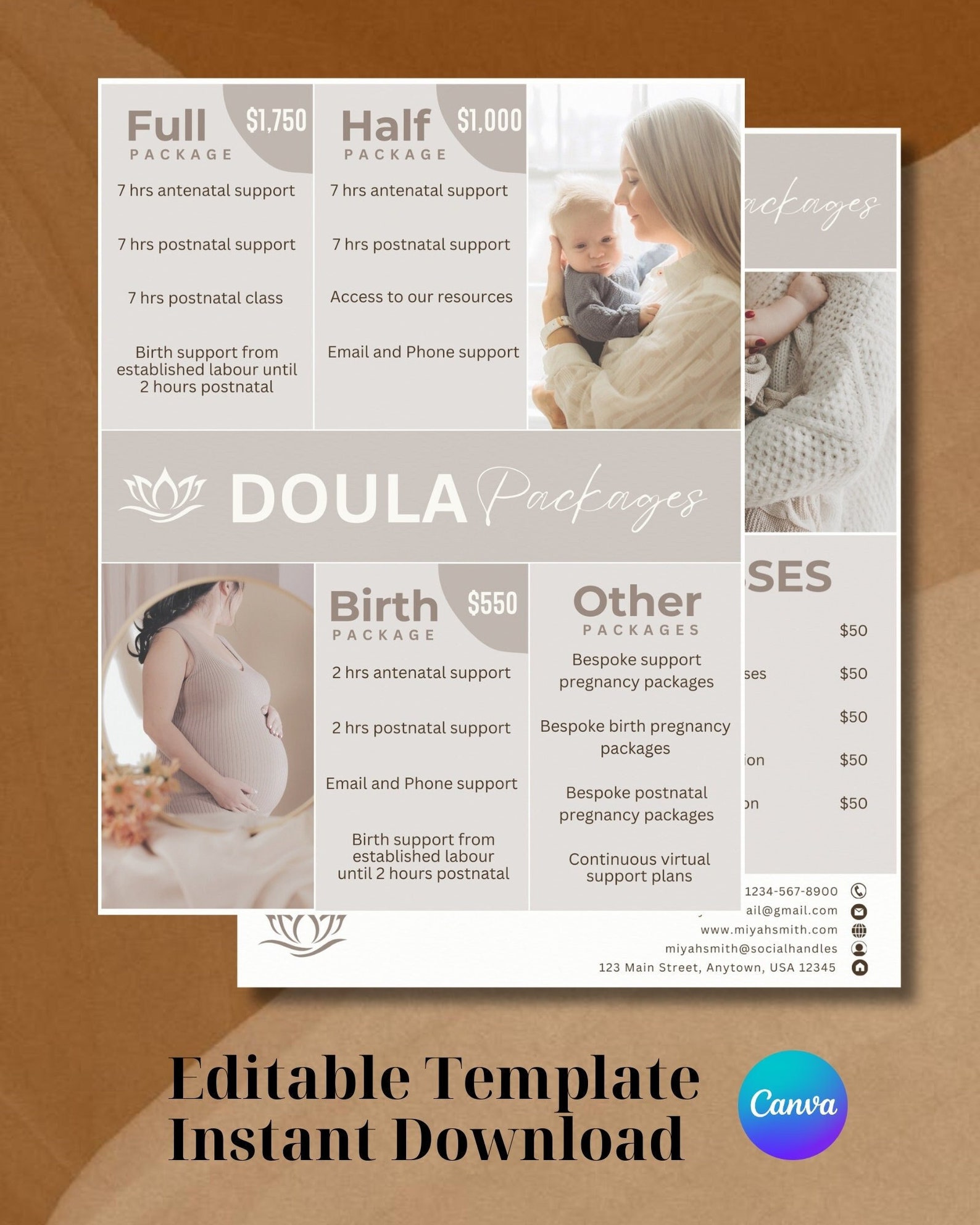 Doula Price List Templates, Doula Pricing Guide Template, Canva ...