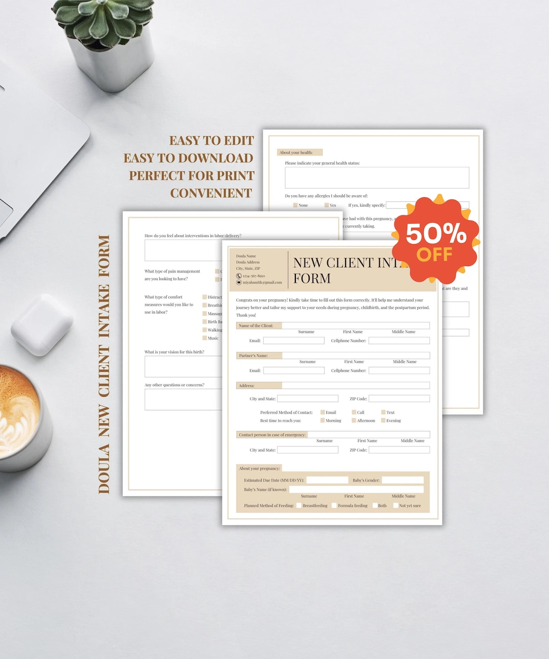Doula Intake Form, New Client Intake Form, Doula Handouts, New Client ...