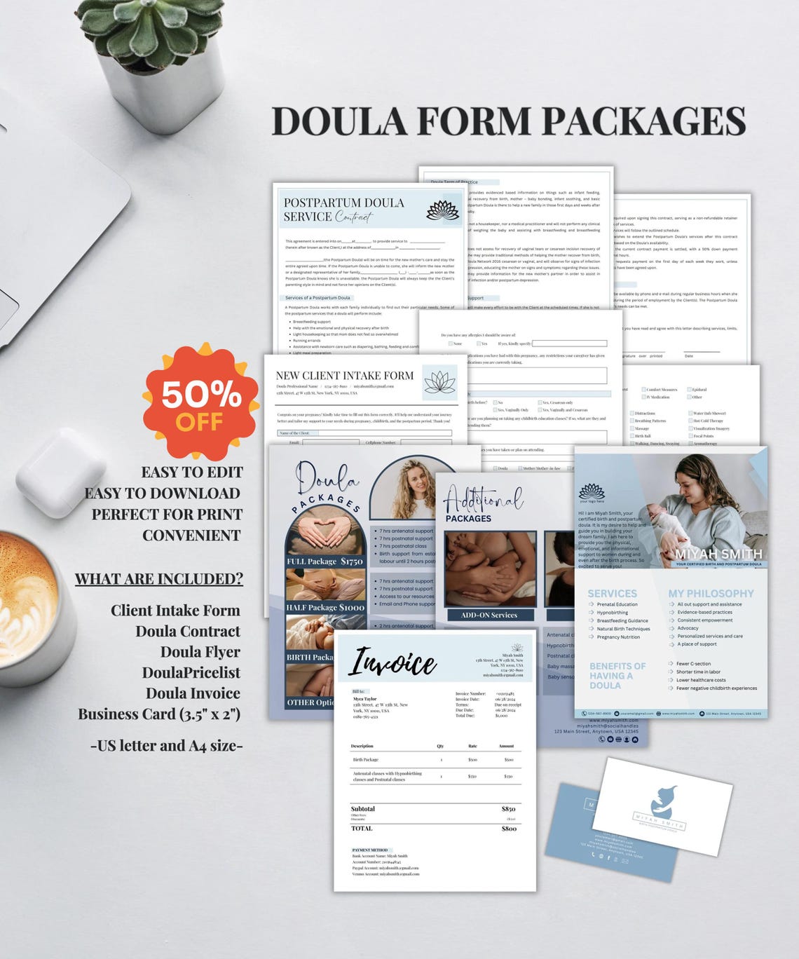 Client Intake Form, Invoice Form, Price List Template, Doula Contract ...