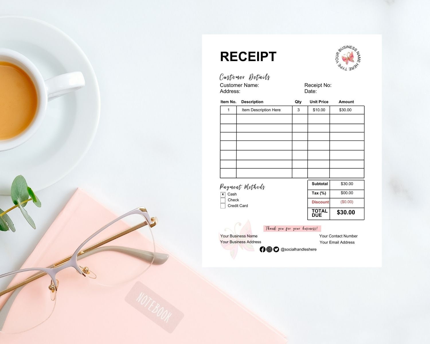 Small Business Receipt Template, Printable Receipt Template, Printable ...