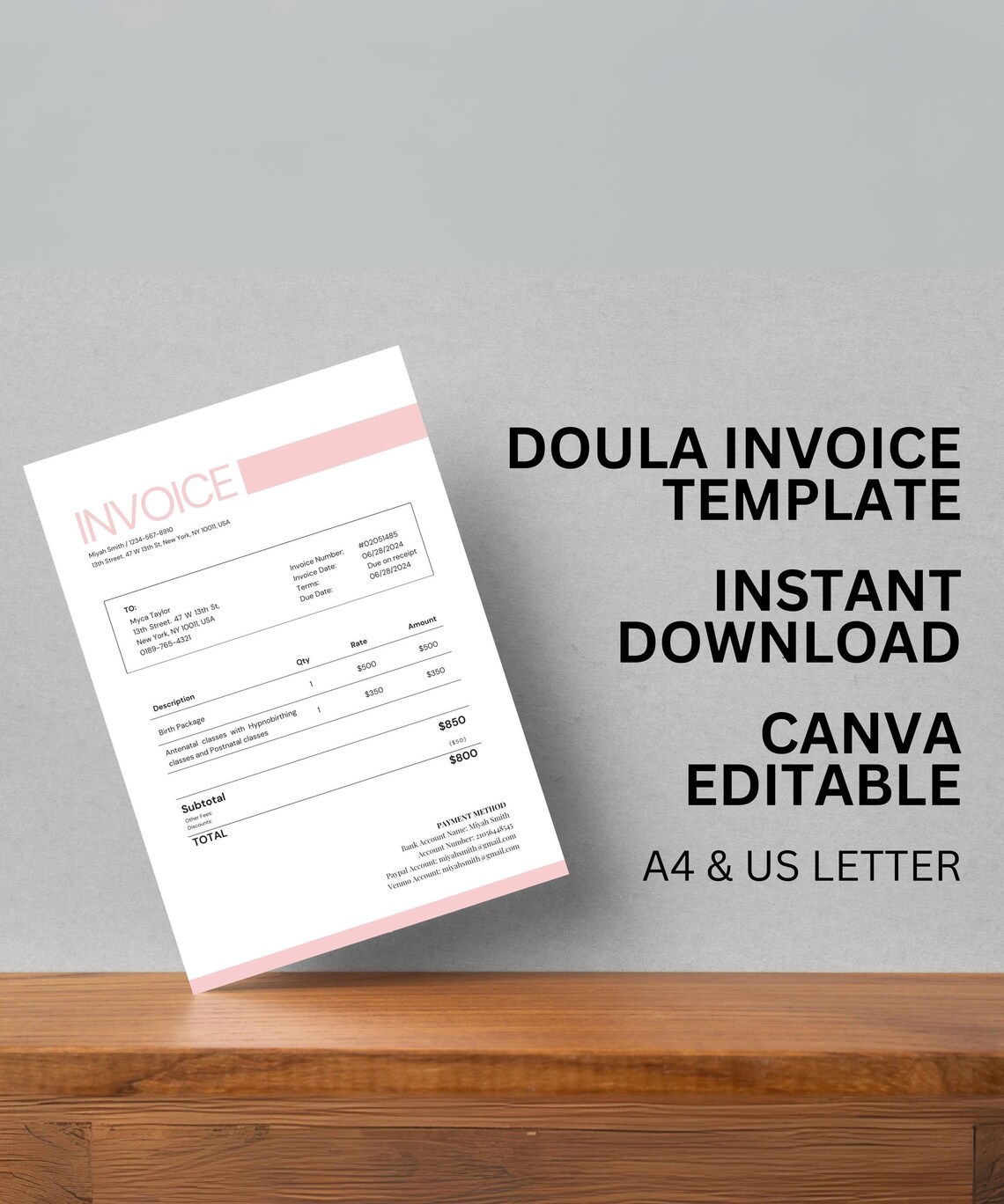 Doula Invoice Template, Canva Doula Template, Birth Doula Invoice ...