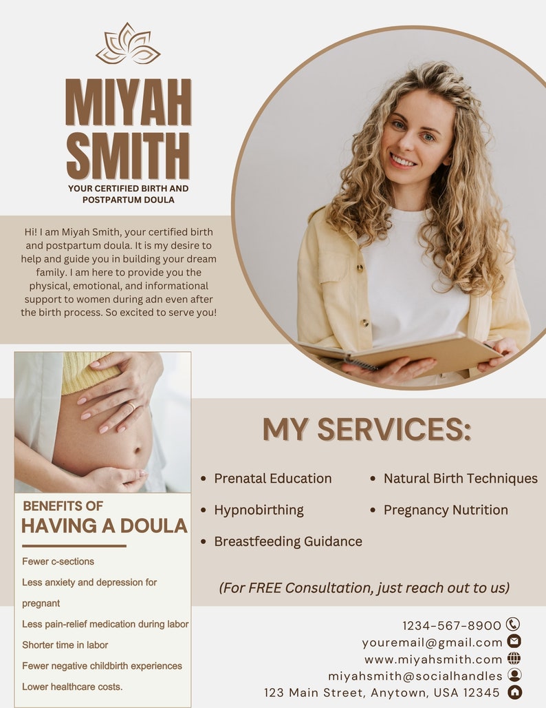 Doula Flyer Template, Birth Doula Brochures, Canva Editable Doula ...