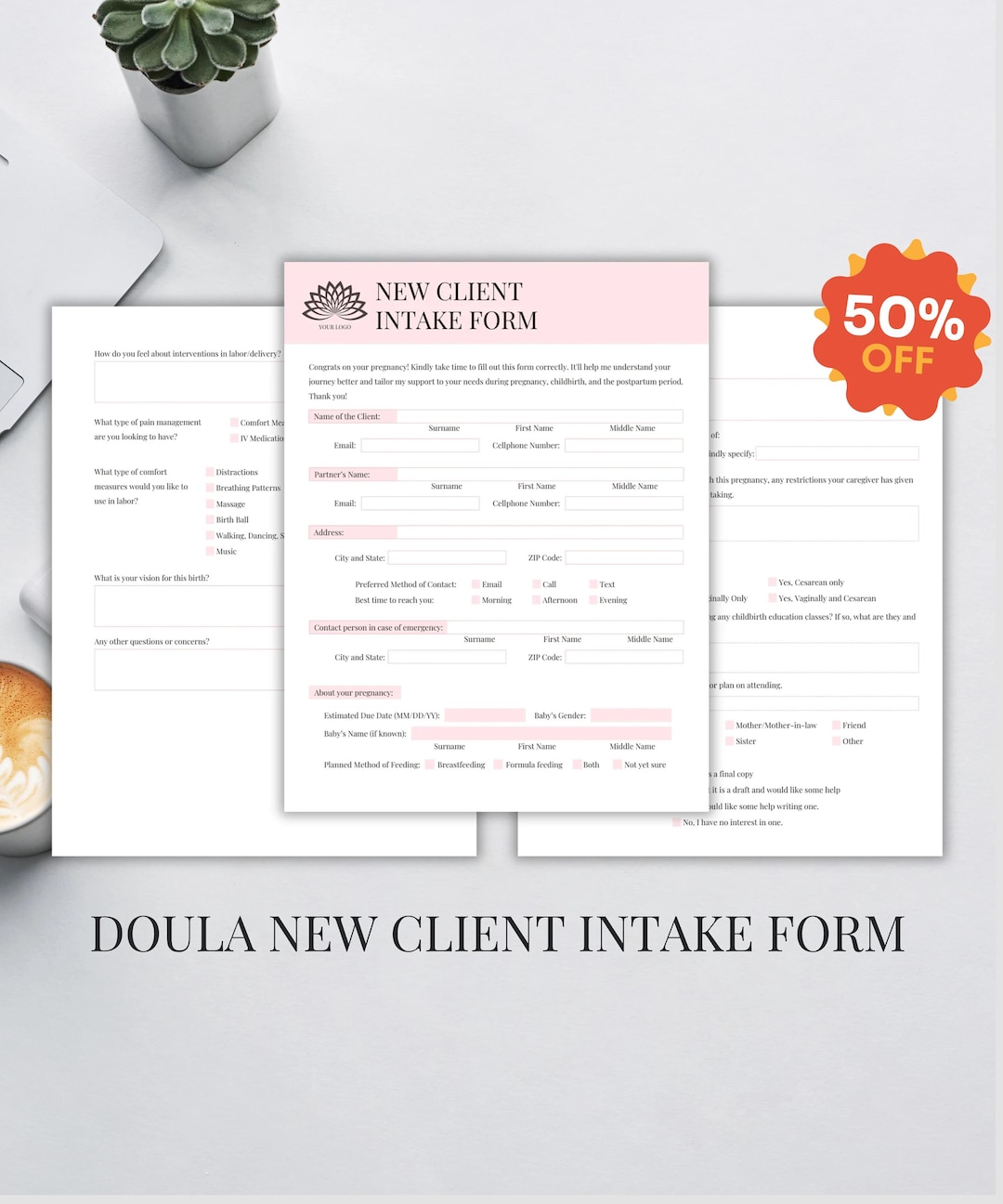Client Intake Form Templates, New Client Intake Form, Doula Handouts ...
