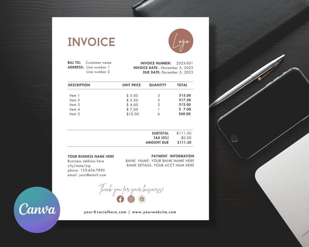 Minimalist Invoice Template, Invoice Editable Template, Business ...