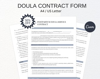 Postpartum Doula Contract, Doula Template, Doula Form, Doula Handout, Service Agreement Template ...