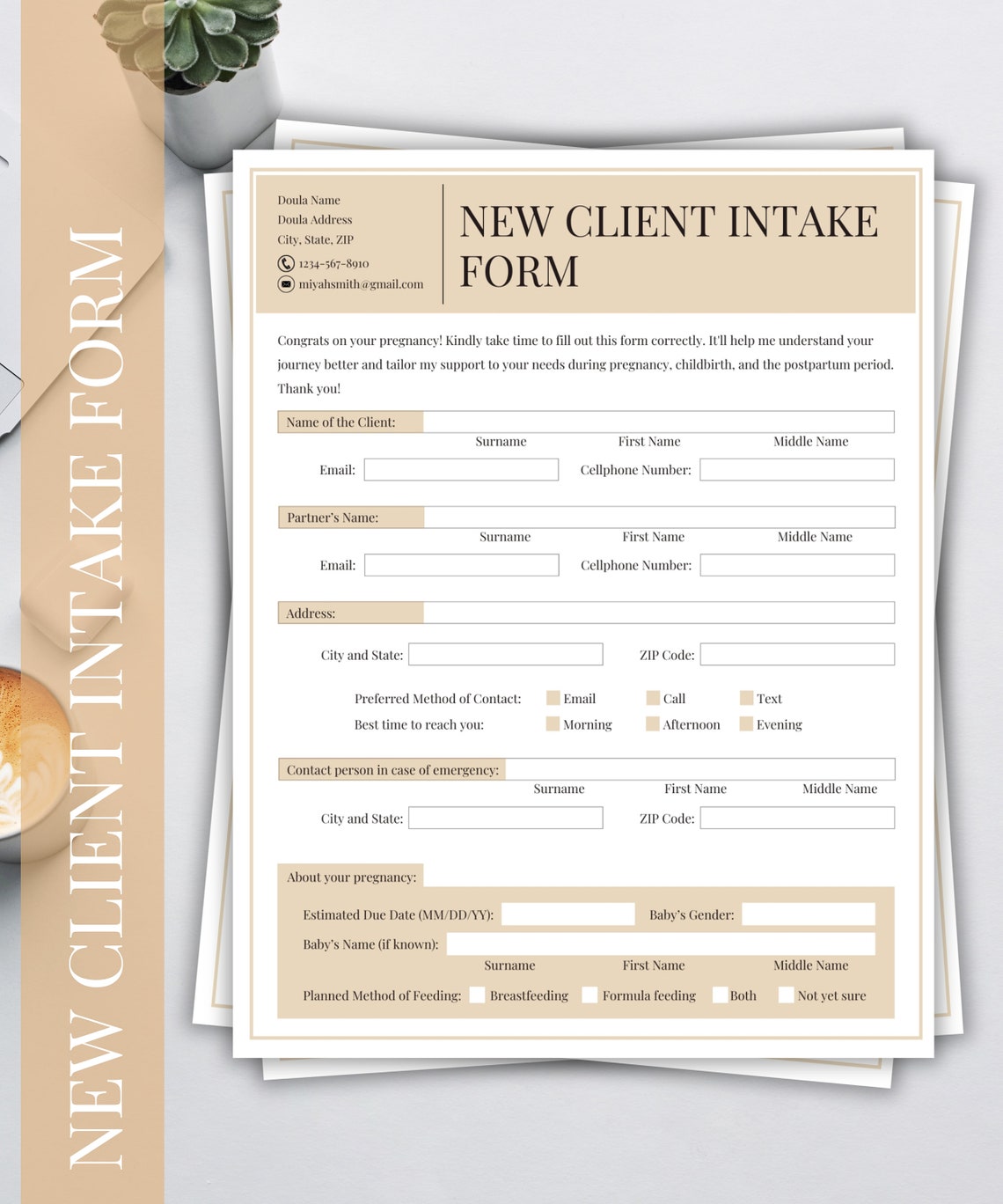 Doula Intake Form, New Client Intake Form, Doula Handouts, New Client ...