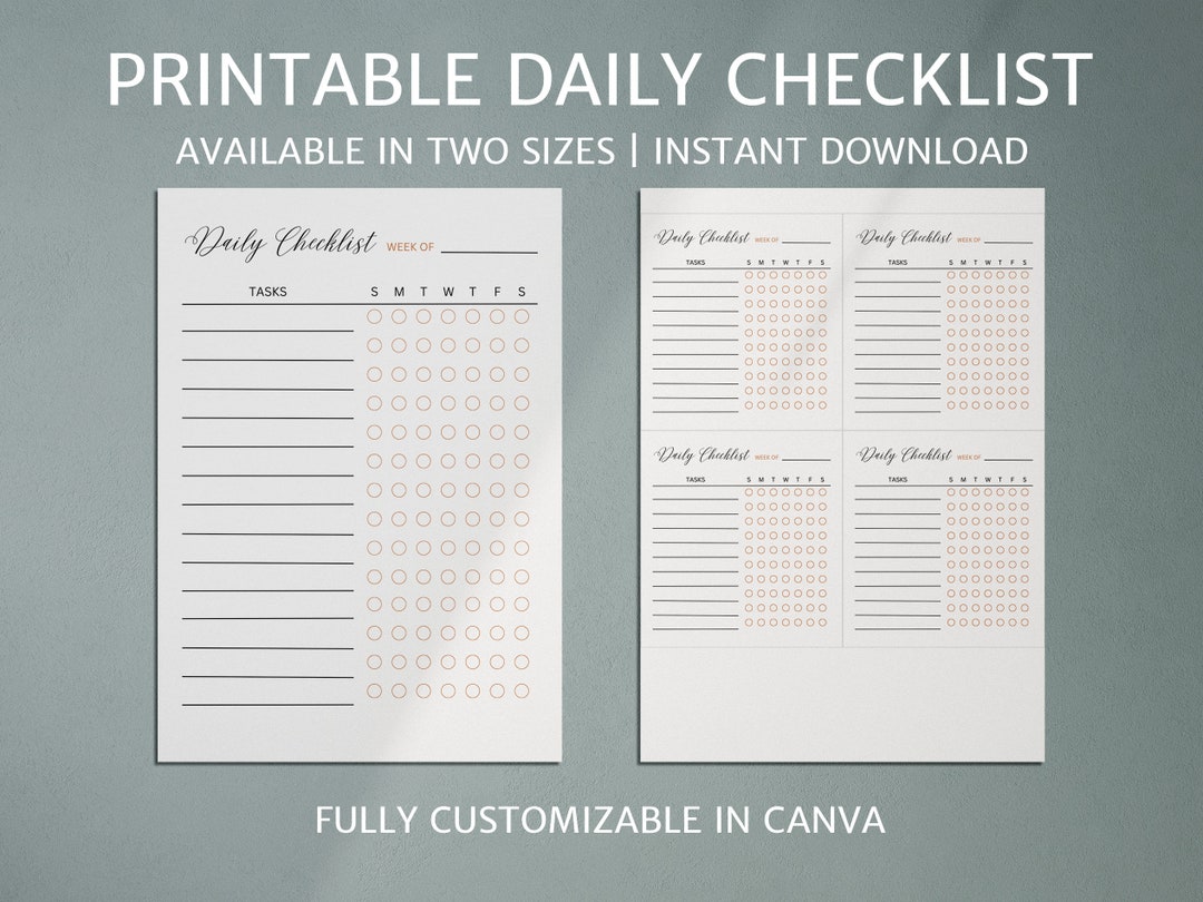 Printable Daily Checklist Editable Canva Template to Do List Healthy ...
